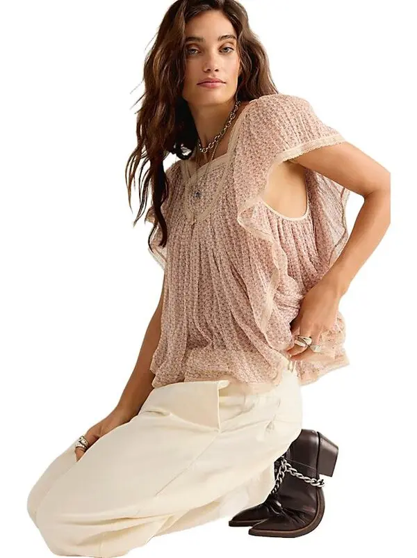 Free People Clara Printed Top - Eggnog Combo