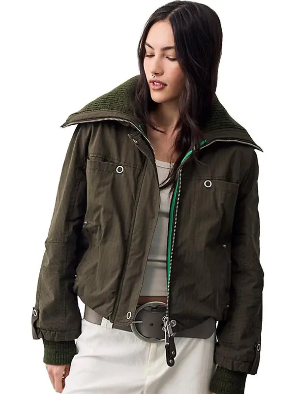 Free People We The Free Lightning Rod Funnel-neck Puffer - Olive