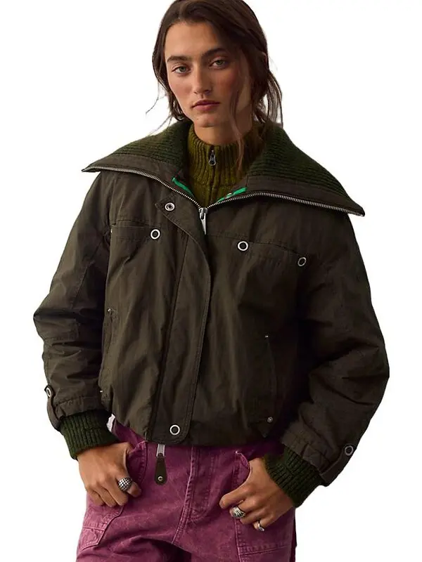 Free People We The Free Lightning Rod Funnel-neck Puffer - Olive