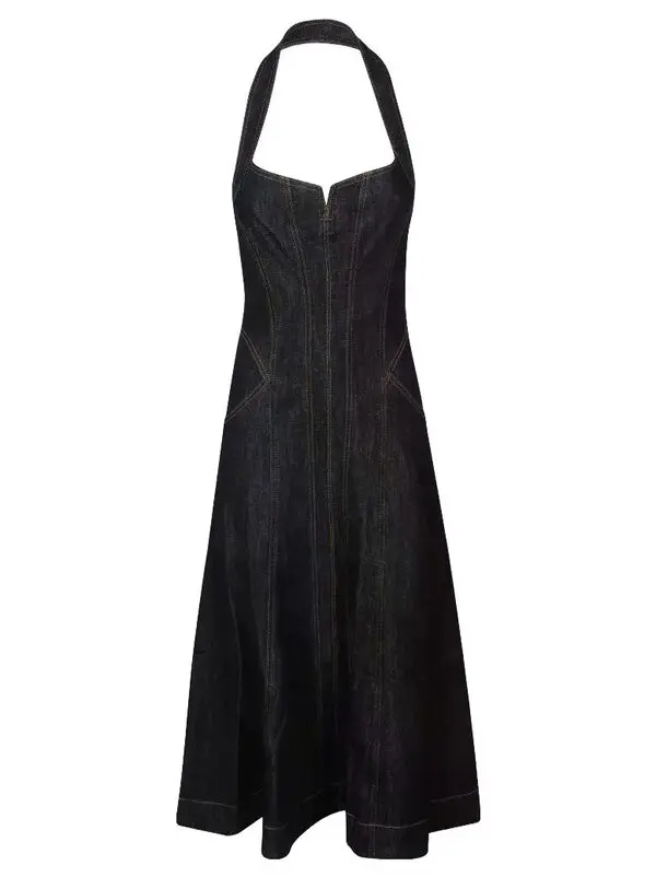 SELF-PORTRAIT Halterneck Panelled Midi Dress - Blue