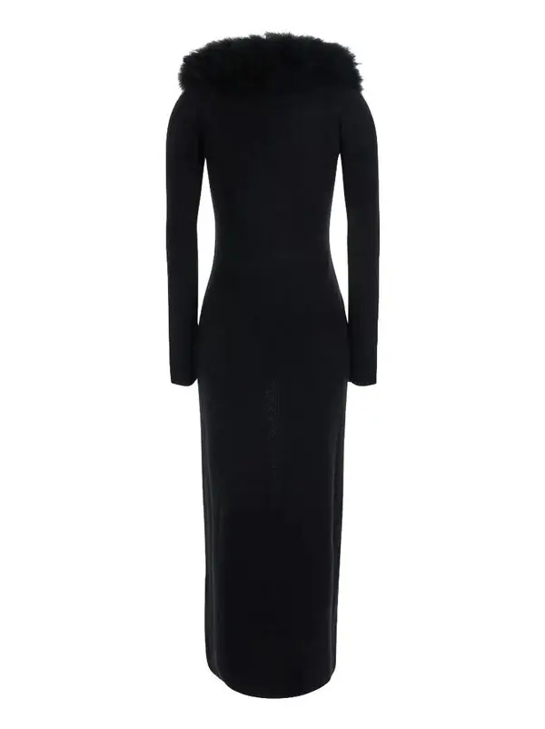 Blumarine Faux-fur Collar Ribbed Cardigan - Black