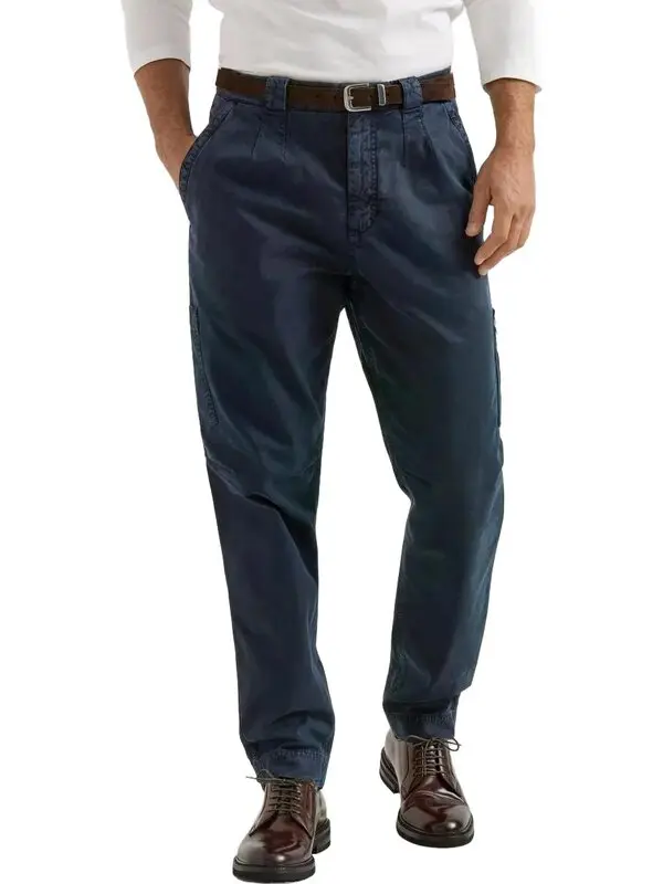 Brunello Cucinelli Peached Cotton Gabardine Trousers With Zipped Pocket - Blue