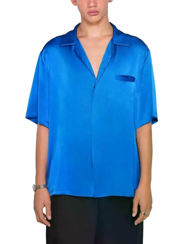 NING DYNASTY Short-sleeved Silk Shirt - Blue