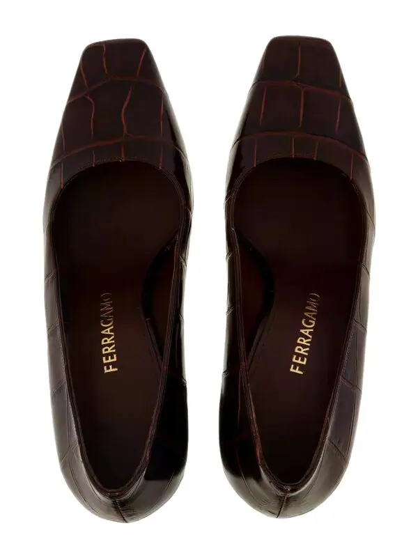 FERRAGAMO Croc-effect Leather Pumps - Brown