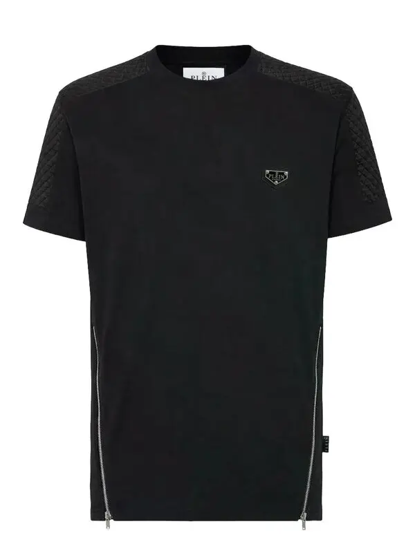Philipp Plein Quilted-panel Zip-detail T-shirt - Black