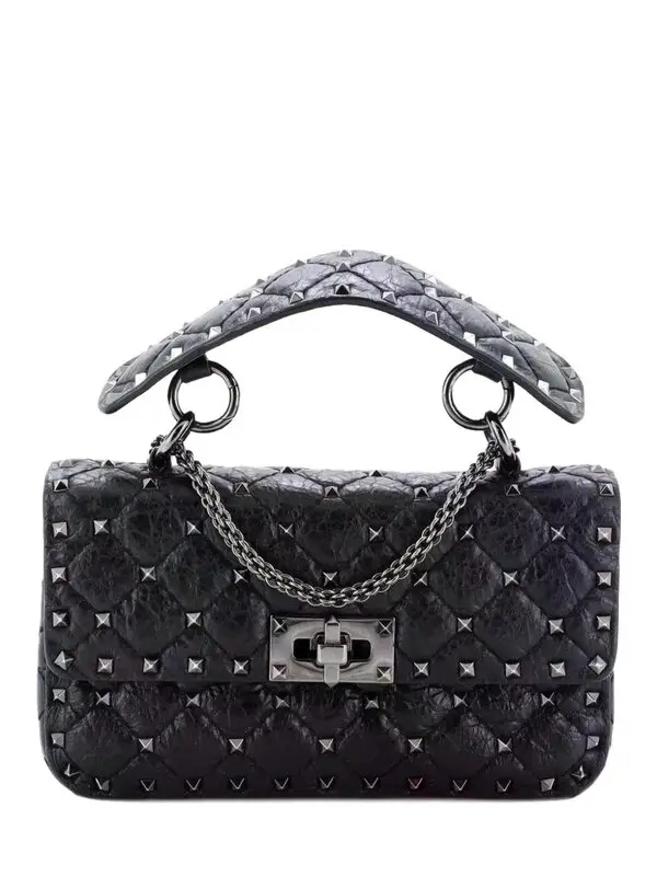 Valentino Garavani Rockstud Spike Flap Bag Quilted Leather Small Crossbody Bag - Black