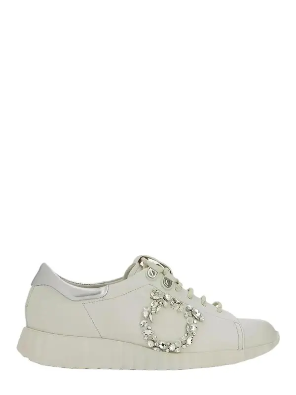FERRAGAMO Gancini Crystal-embellished Sneakers - Neutrals