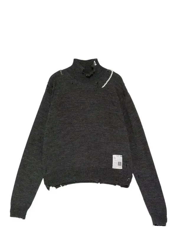Mihara Yasuhiro Pearl-embellished Distressed Jumper - Grey