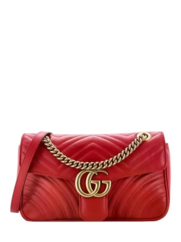 Gucci Gg Marmont Flap Bag Matelasse Leather Small Crossbody Bag - Red