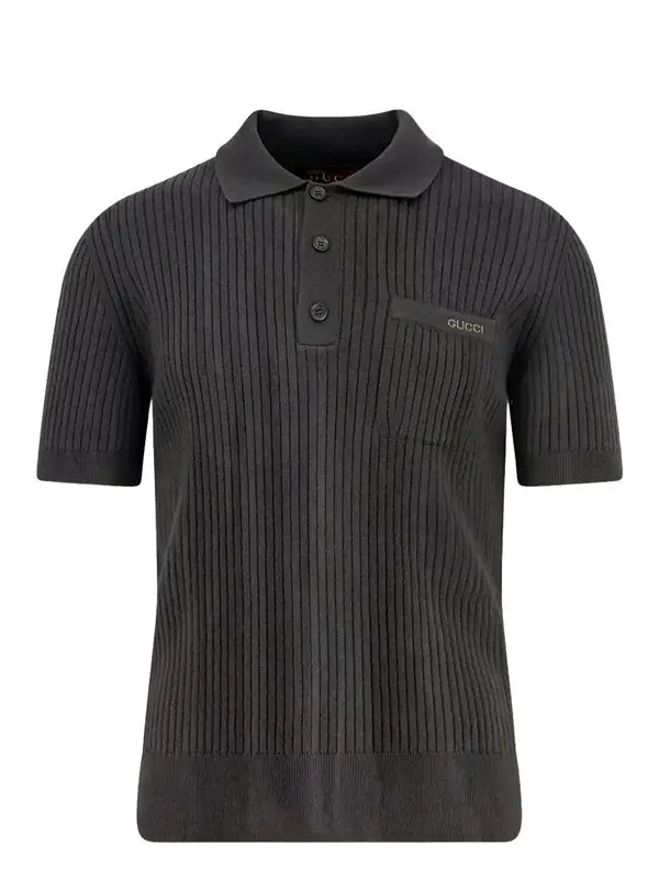Gucci Pocket Ribbed Polo Shirt - Grey