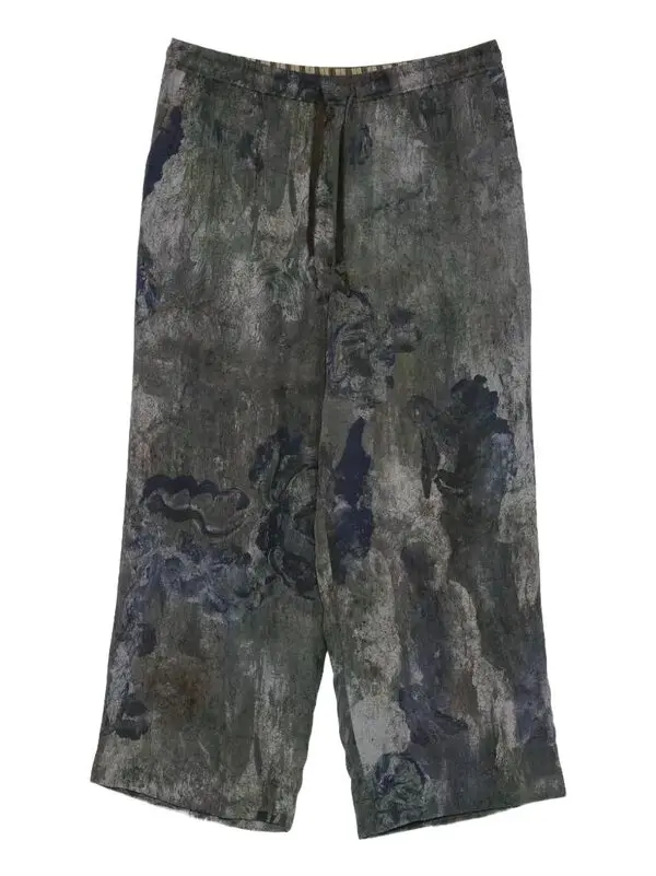 ZIGGY CHEN Abstract-print Silk Trousers - Grey