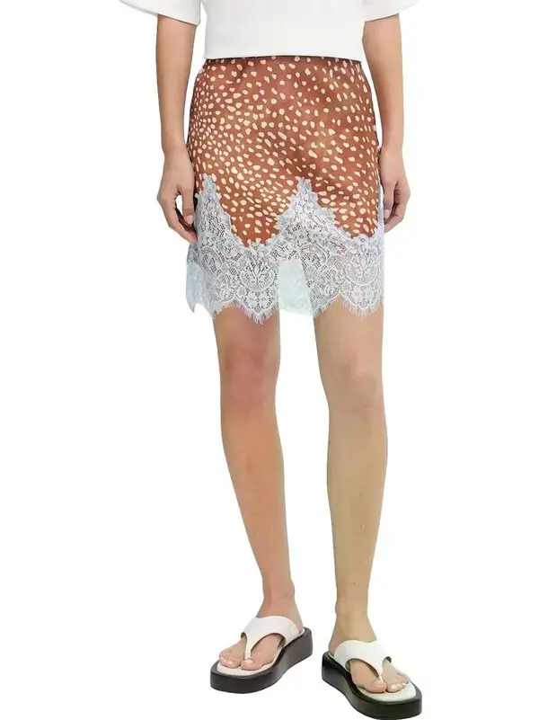 NEVER FULLY DRESSED Lace-trim Animal-print Mini Skirt - Orange
