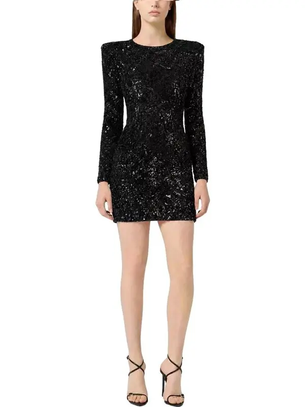 Philipp Plein Embroidered Long-sleeved Mini Dress Crystal Skull - Black