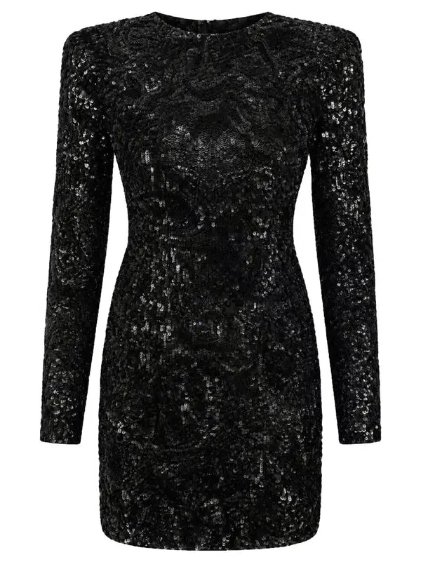 Philipp Plein Embroidered Long-sleeved Mini Dress Crystal Skull - Black