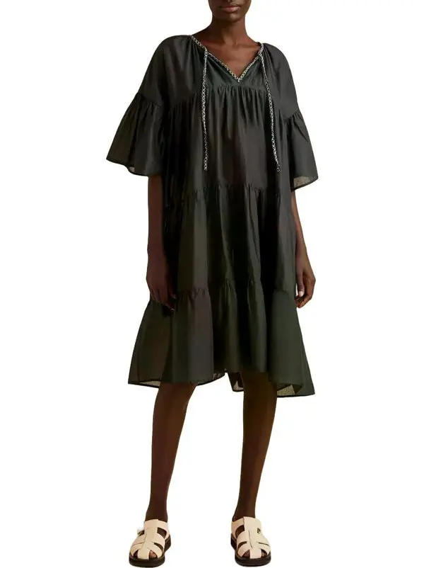 Merlette Paradis Nes Embroidered Tiered Dress - Black