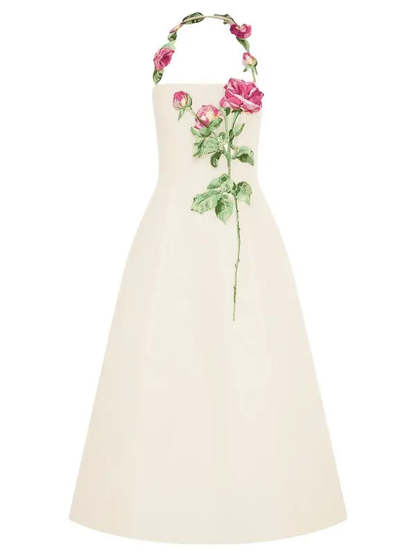 LEO LIN Lynn Embroidered Linen-silk Midi Dress - Ivory