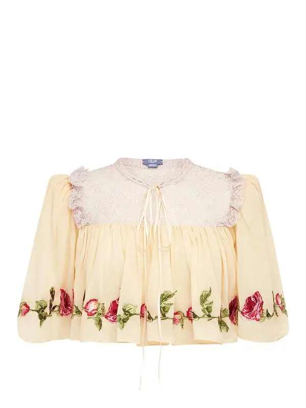 LEO LIN Remi Cape-sleeve Embroidered Top - Off-white