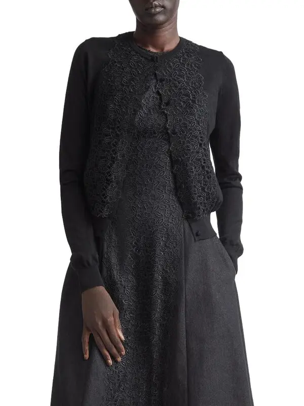 Carolina Herrera Floral Lace Cardigan - Black