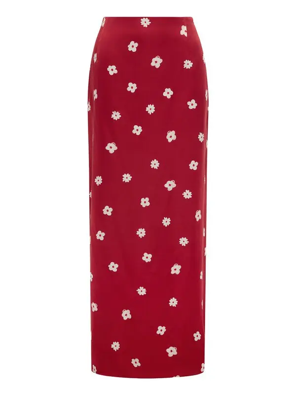 LEO LIN Talia Satin Maxi Skirt - Red