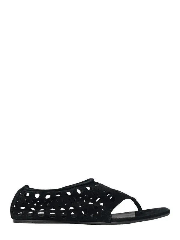 Alaïa Alaia Vienne Perforated Suede Thong Mule Sandals - Black
