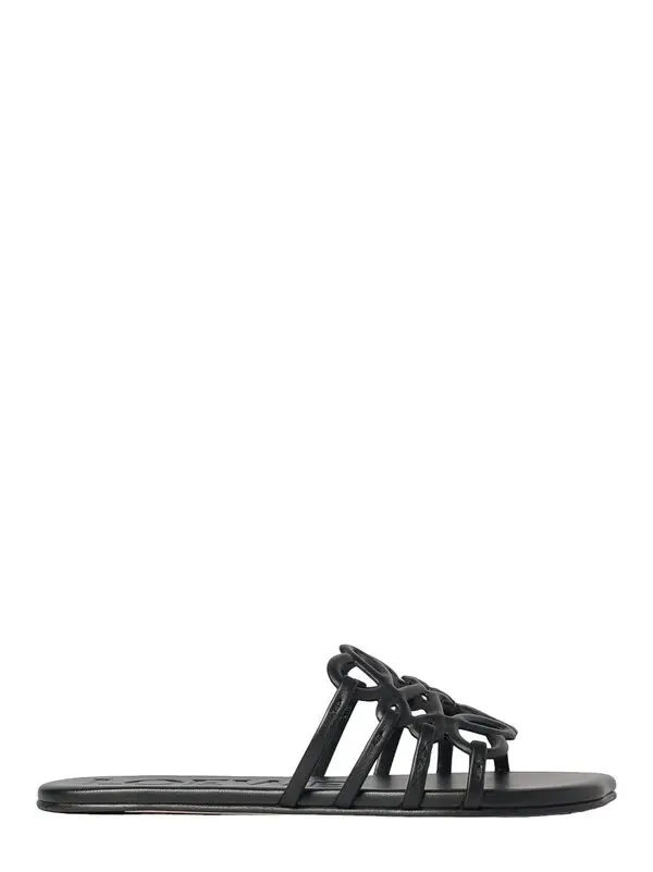 Loewe Anagram Petal Low-heeled Mule Sandals In Smooth Calfskin Leather - Black