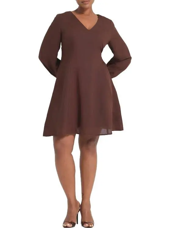 ESTELLE Adira Linen Blend Minidress - Chocolate