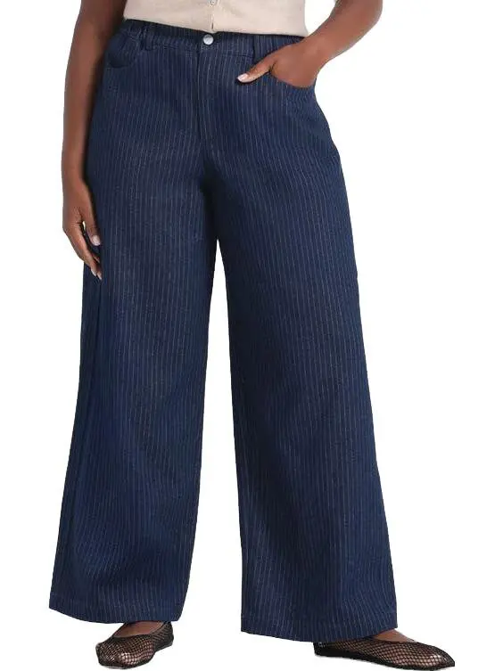 ESTELLE Winslow Pinstripe Wide Leg Jeans - Deep Blue