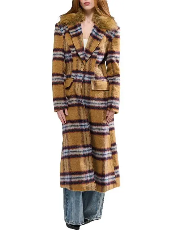 AZALEA WANG Talora Faux Fur Collar Trench Coat - Tan Multi
