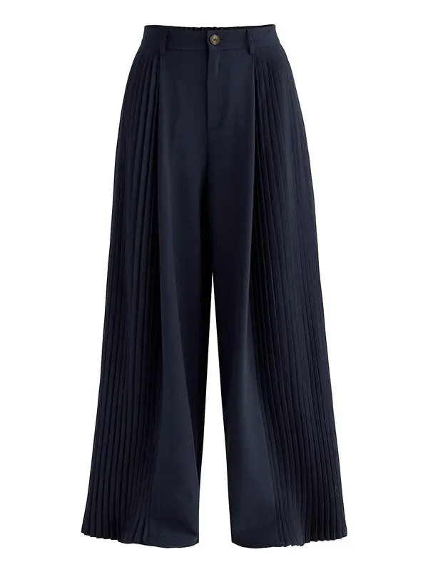 PAISIE High Waisted Wide Leg Tailored Trousers With Pleated Side Panels In Navy - Blue