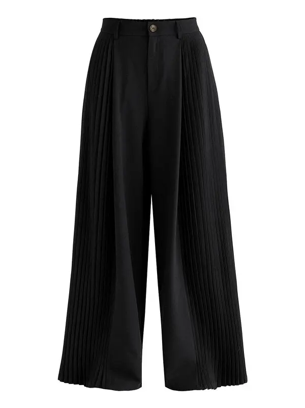PAISIE High Waisted Wide Leg Tailored Trousers With Pleated Side Panels - Black