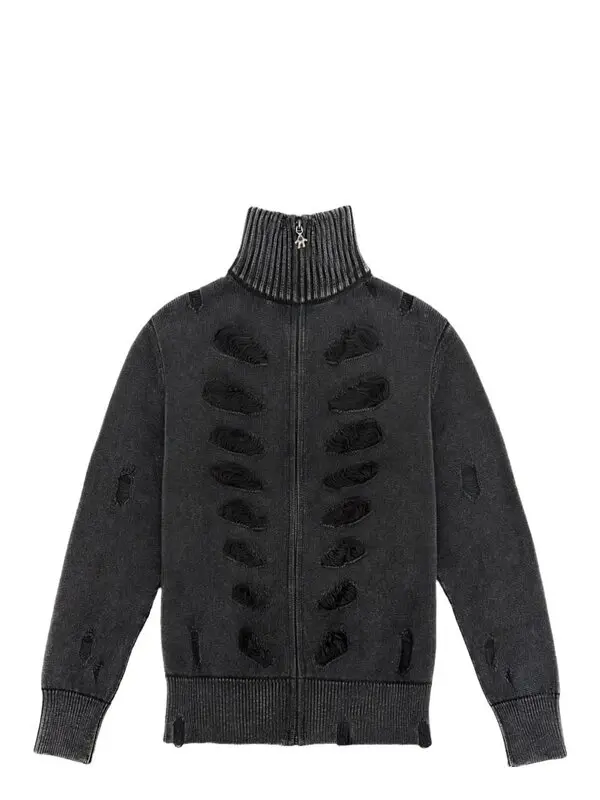 AVAVAV Distressed Zip-up Cardigan - Black