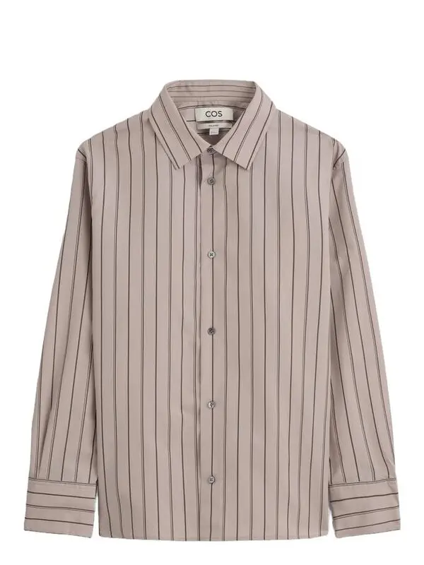 Cos Striped Structured Cotton-silk Shirt - Brown