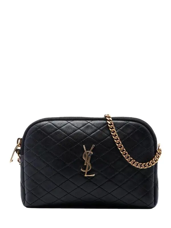Saint Laurent 2022 Mini Quilted Lambskin Gaby Zippered Pouch Crossbody Bag - Black