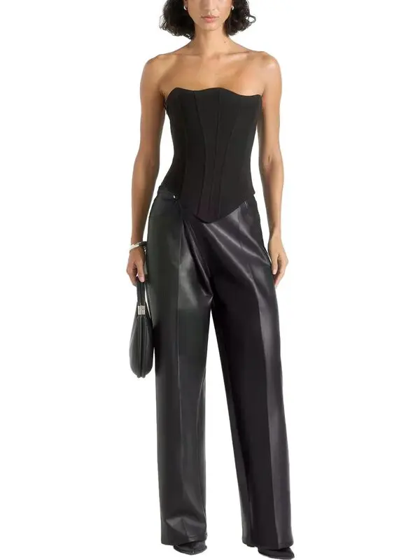 Manière De Voir Astrid Wrapover Wide Leg Leather Trousers - Black