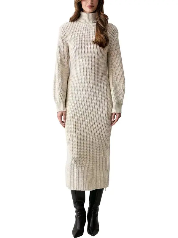 Armani Exchange Ribbed-knit Roll-neck Midi Dress - Neutrals