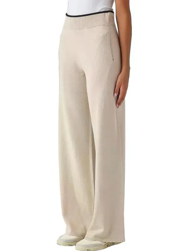 Pinko Siviglia Ribbed-waistband Wide-leg Trousers - Neutrals