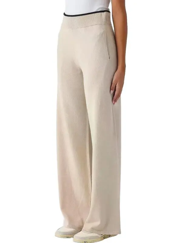 Pinko Siviglia Ribbed-waistband Wide-leg Trousers - Neutrals