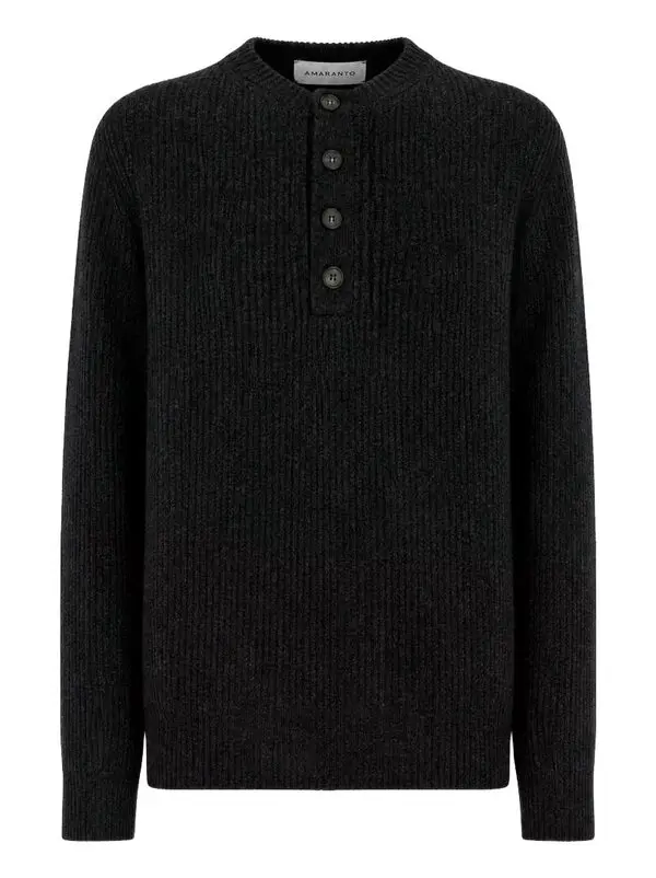 AMARANTO Ribbed-knit Button-neck Sweater - Grey
