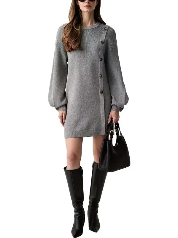 Liu Jo Button-embellished Ribbed-knit Dress - Grey