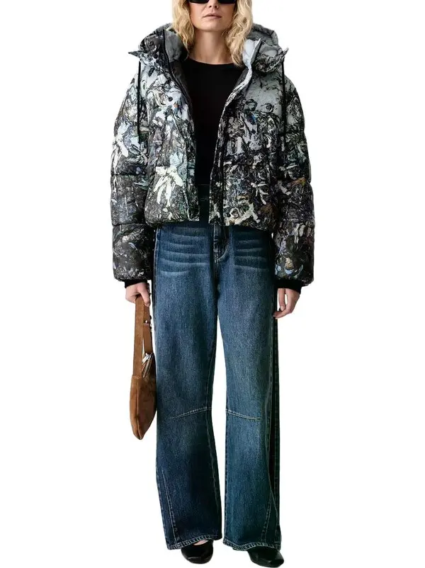 Munthe Vuba Abstract-print Puffer Jacket - Black