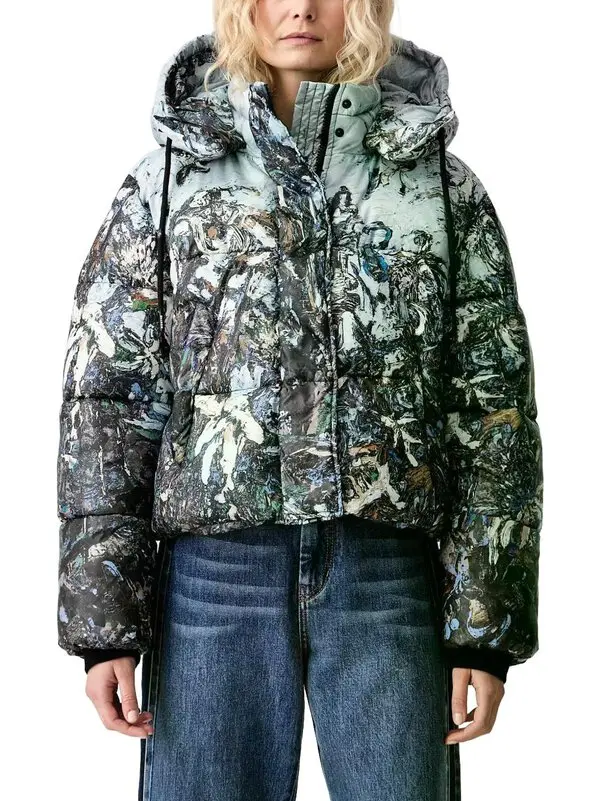 Munthe Vuba Abstract-print Puffer Jacket - Black