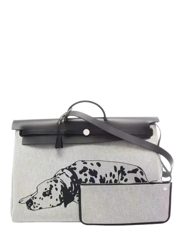 Hermès 2025 50 Herbag Zip Boston Dalmatian-print Bag - Grey