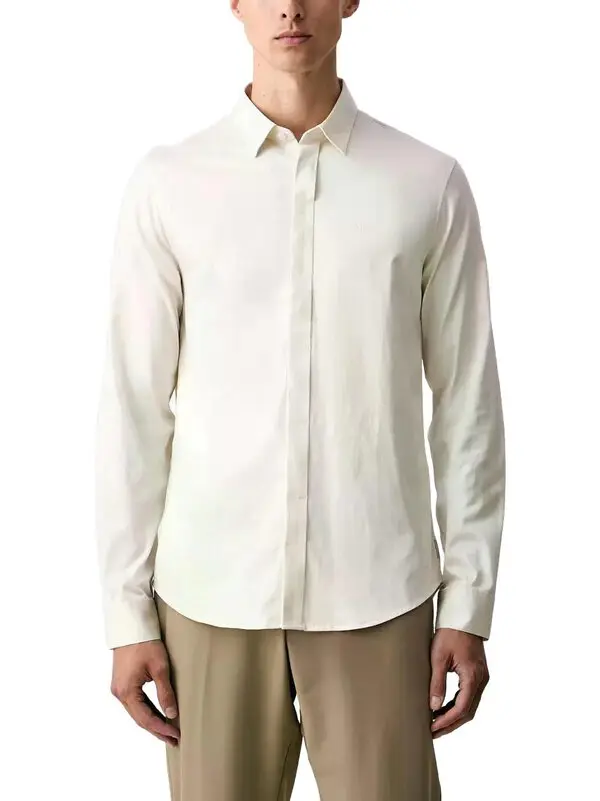 Armani Exchange Logo-embroidered Long-sleeve Shirt - Neutrals