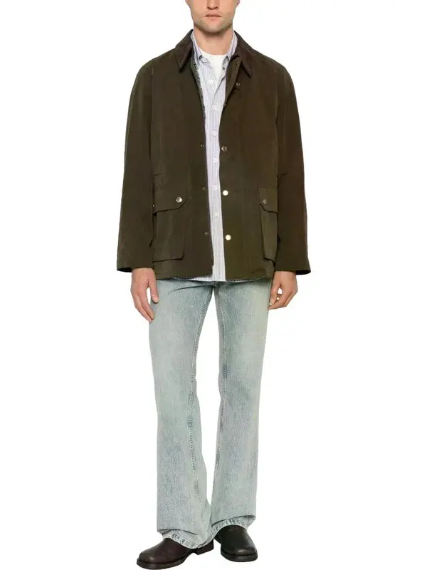 DUNST Corduroy-collar Flap-pocket Coat - Green