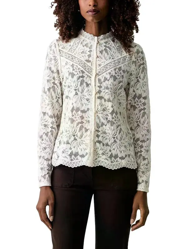 MORGAN Floral-lace High-neck Shirt - Neutrals