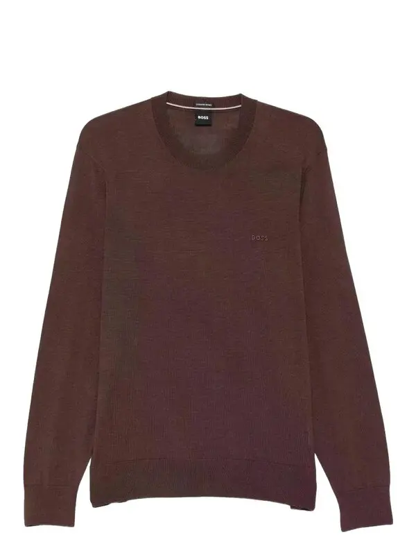 BOSS Logo-embroidered Wool Sweater - Brown