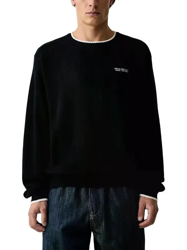 Armani Exchange Logo-embroidered Contrast-trim Sweater - Blue