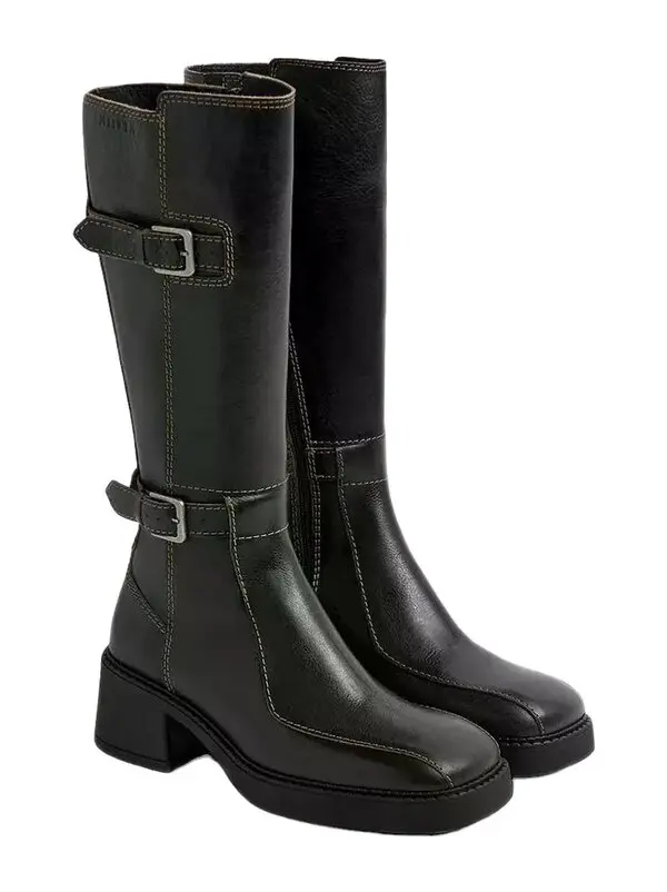 MIISTA Jarmila Buckle-detail Topstitched Boots - Black