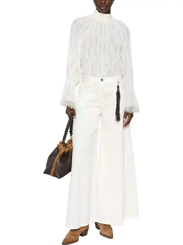 PHILIA LOFT Lace-trimmed Pleated Top - Neutrals
