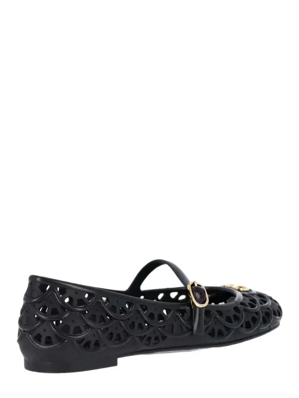 Valentino Garavani Ondette Rubber Ballerina With Scallop Pattern 05mm - Black
